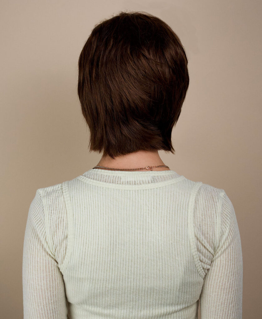 wedge cut with bangs human wig - 8" chocolate brown.